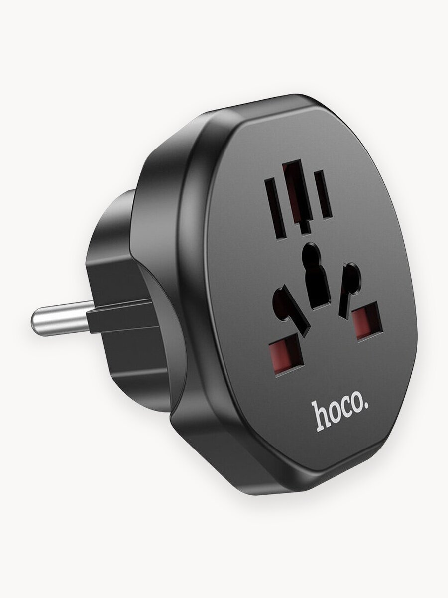HOCO сетевой адаптер на все типы вилок AC6 / переходник универсальный на китайскую вилку, цвет Черный