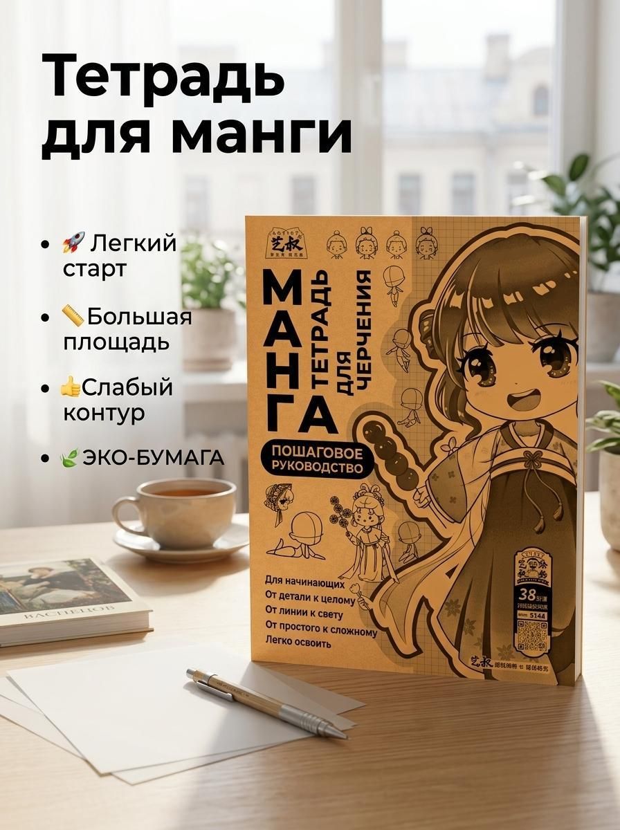 Книга рисования аниме-персонажа для начинающих - простых рукописных контуров для отслеживания и практики живописи.