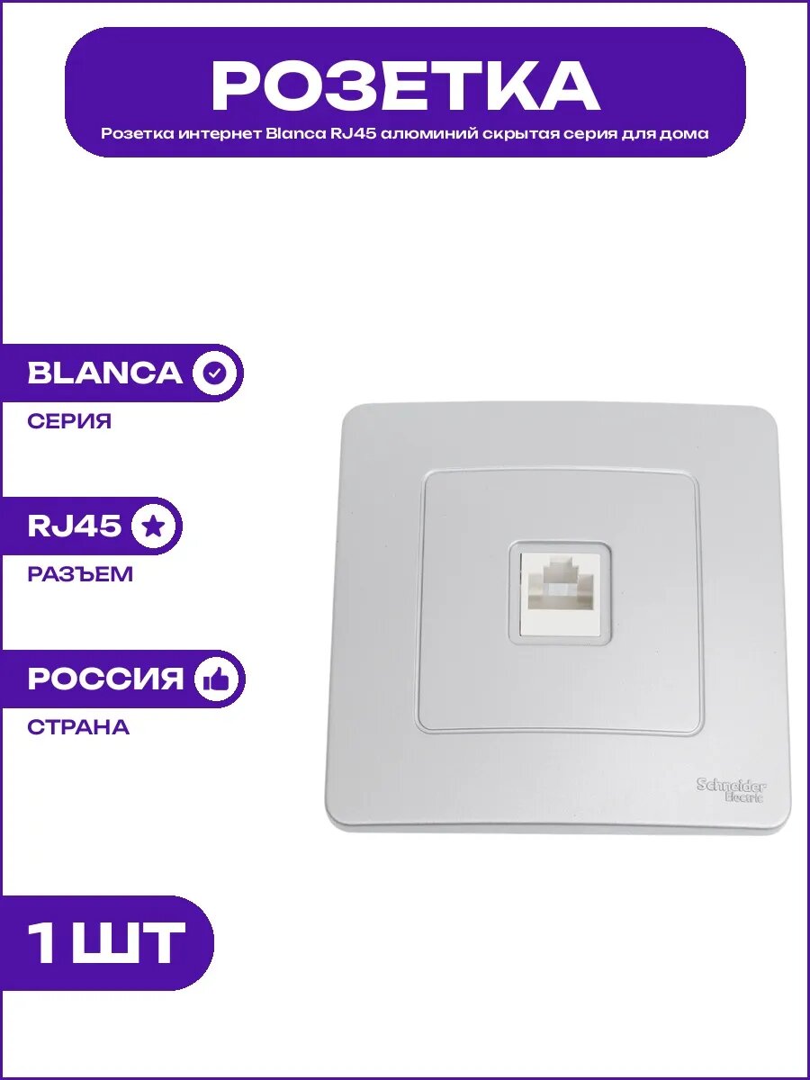 Розетка Blanca RJ45 алюминий компьютерная в сборе под кабель