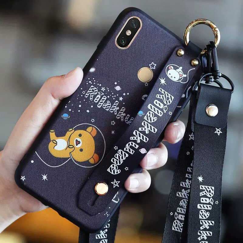 Мягкий силиконовый чехол для Xiaomi Mi 2s с рисунком Relax Bear, в комплекте регулируемый шнур и закаленное стекло