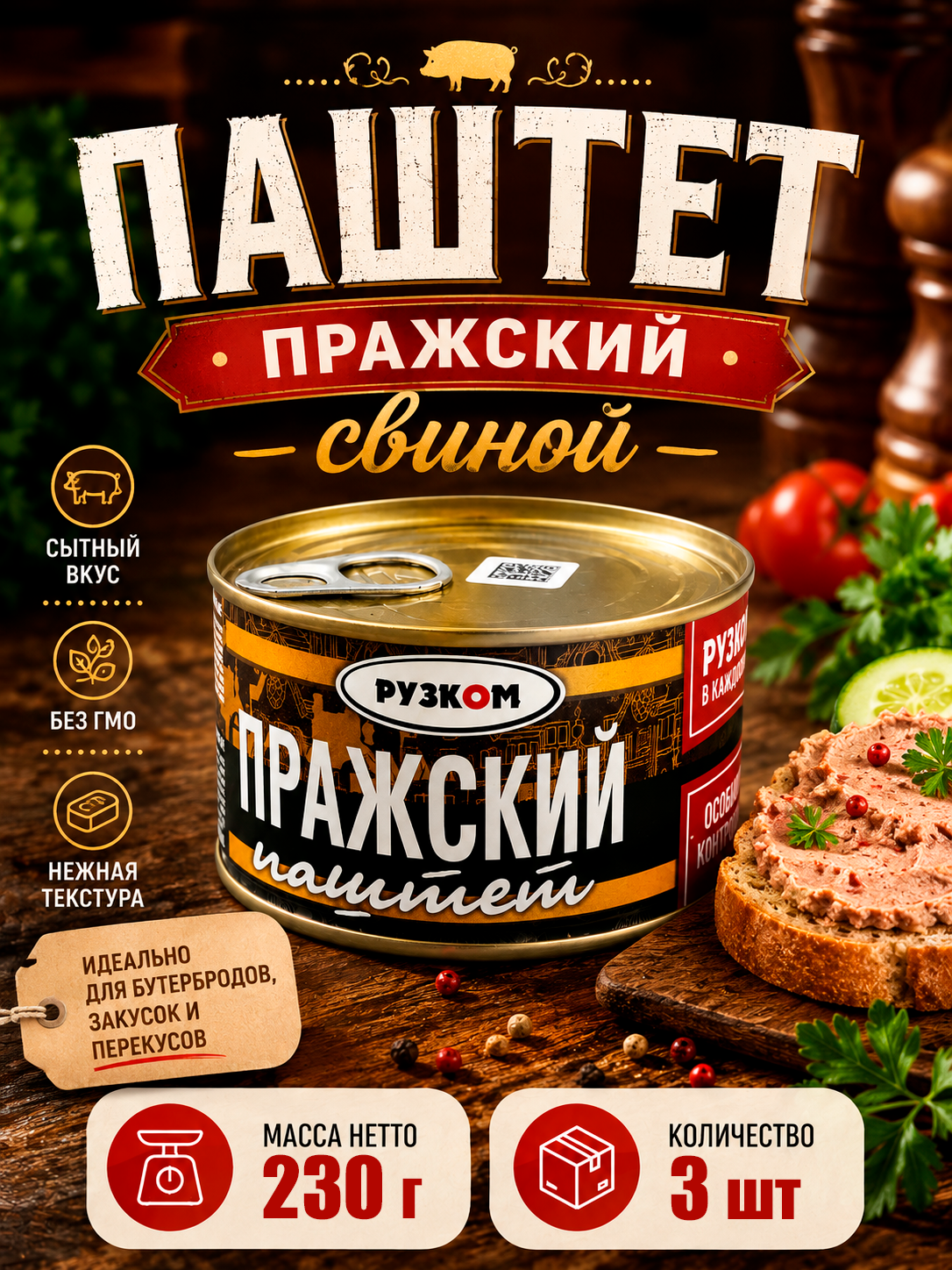 Паштет Пражский Рузком, 230 г х 3 шт