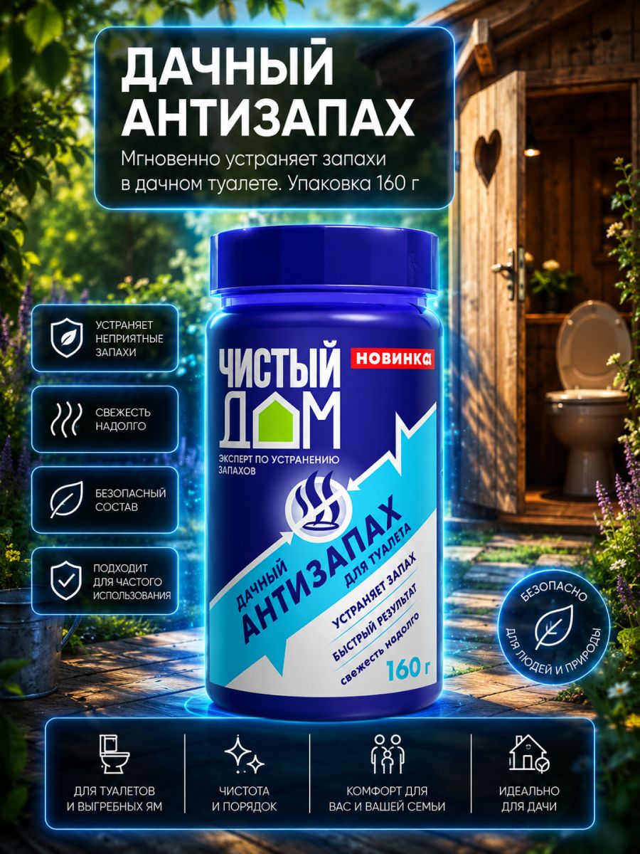 Средство для дачного туалета, уничтожение запаха, Чистый дом 160г