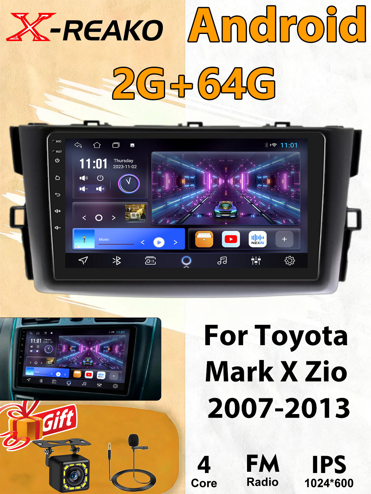 Магнитола для Toyota Mark X Zio 2007-2013 экран 9 дюймов Андроид wifi Bluetooth GPS