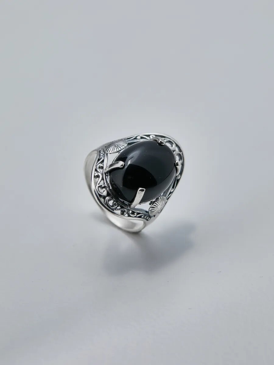 Кольцо БРЮС, серебро, 925 проба, оникс