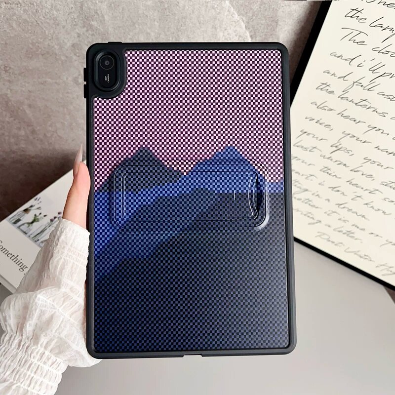 Чехол для Honor X8a 11" с подставкой, узор 'Горный пейзаж' пурпурный, матовая поверхность