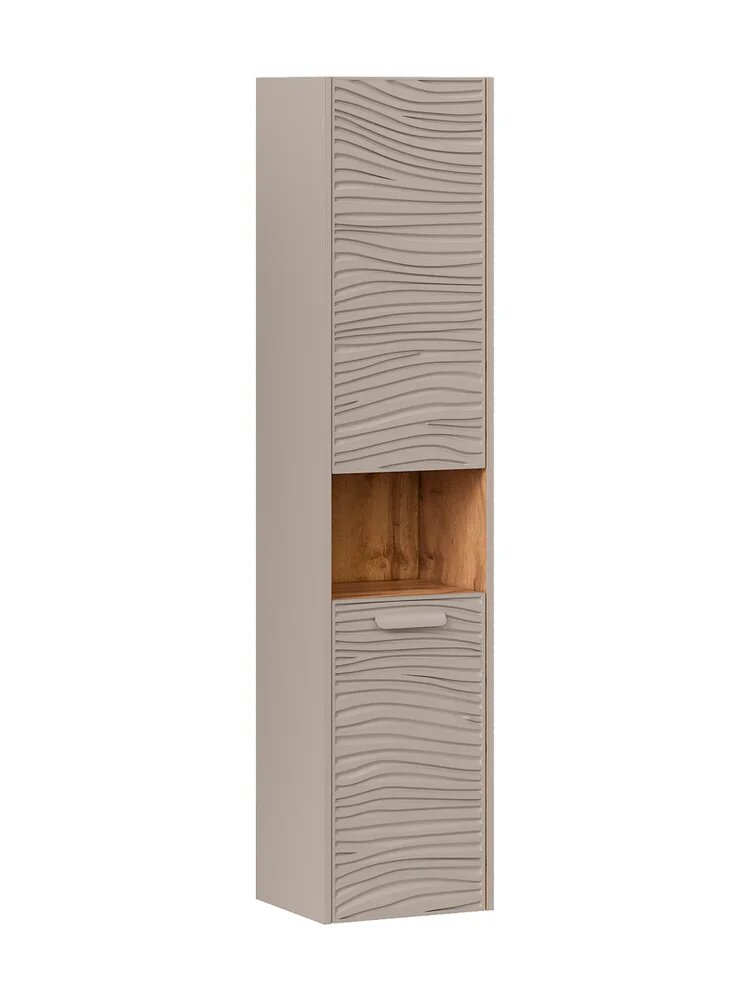 Шкаф-пенал для ванной EQUIL Gleam 36 L/R с бельевой корзиной, подвесной, 36 см, бежевый, светлое дерево, матовый, шкаф пенал с полками, с дверками, из МДФ