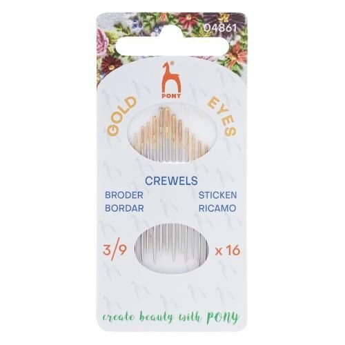 Иглы ручные для вышивания и шитья с золотым ушком Embroidery/Crewels № 3-9, 16шт, PONY