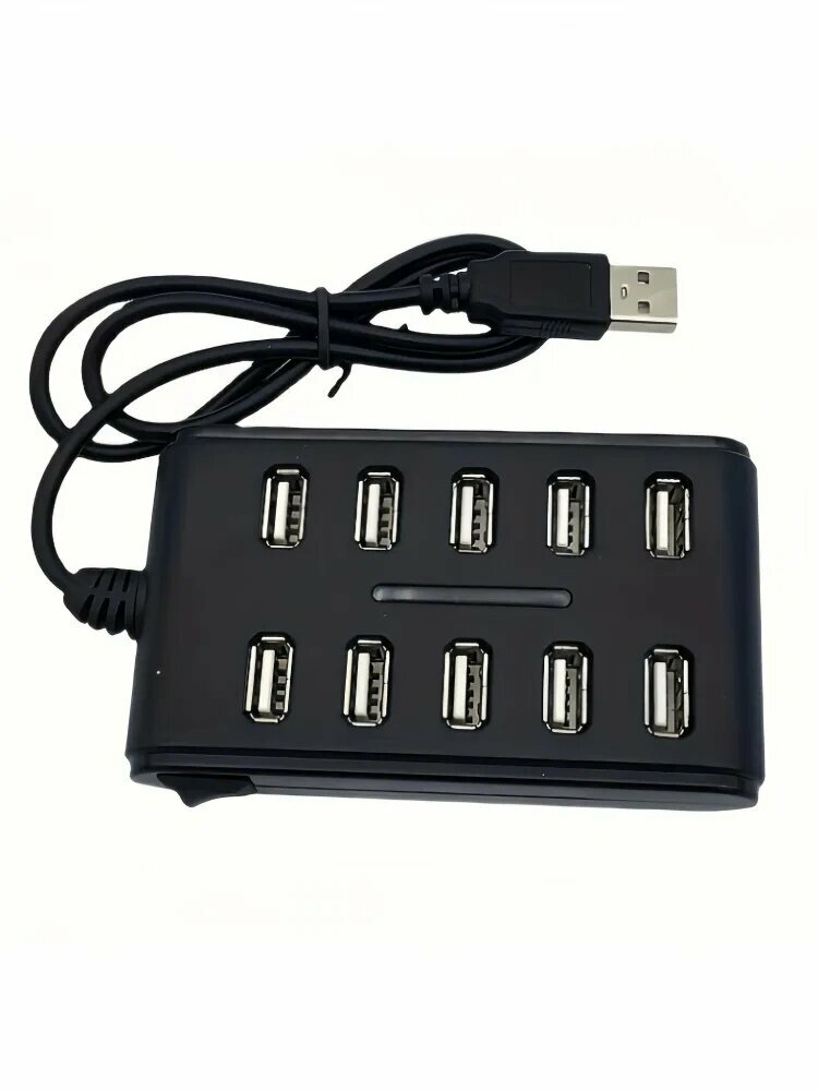USB-хаб 2.0 на 10 портов, высокоскоростной USB-разветвитель для ноутбука и ПК, хаб с внешним питанием для зарядки и передачи данных