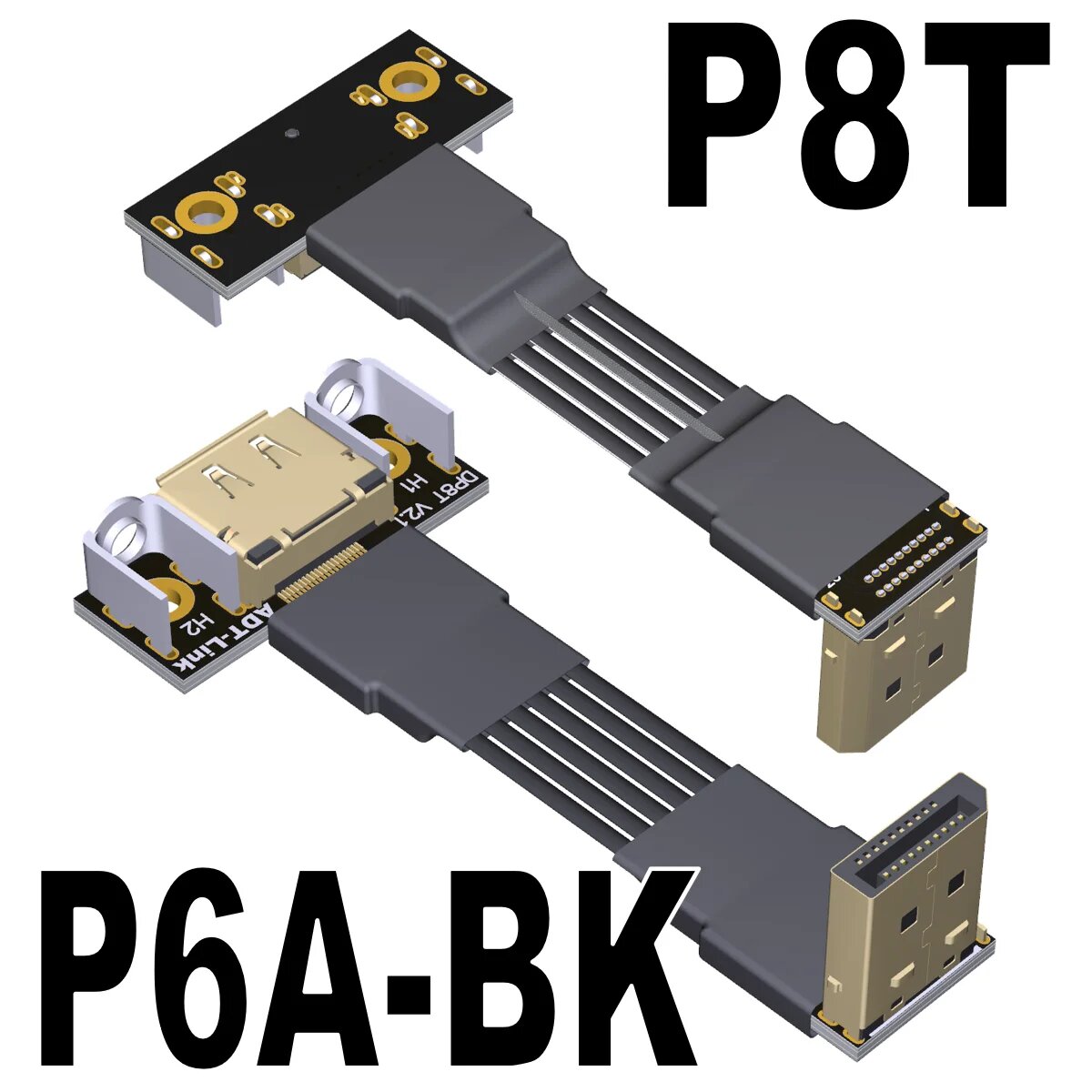 ADTLINK Экранированный плоский кабель DisplayPort DP2.1/1.4/1.2 165 Гц Адаптер DisplayPort Графический процессор Видео ПК Ноутбук ТВ Ленточный кабель Displayport