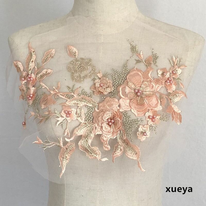3D Цветочная ткань из бисера Кружевная аппликация