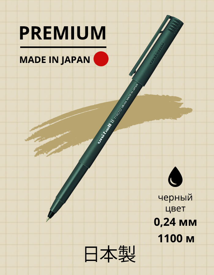Роллер Uni-Ball II Micro UB-104 чёрная 0.5 мм линия 0.24 мм