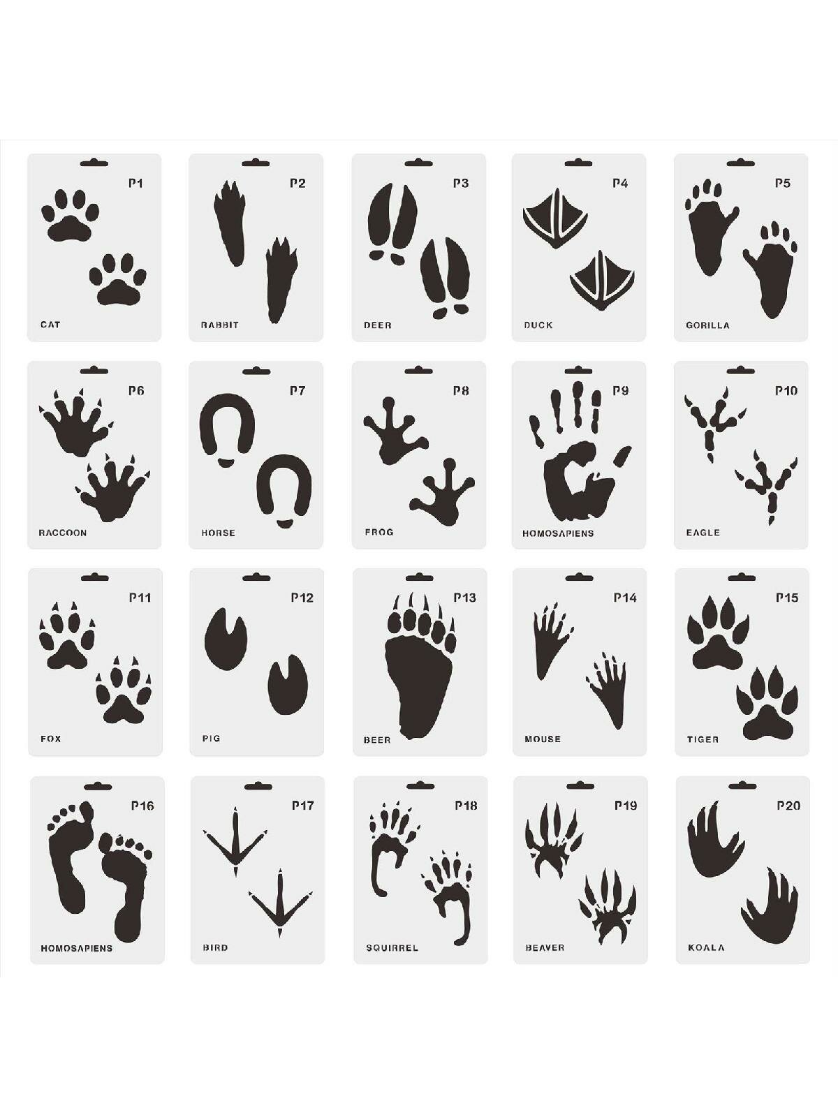 Креативные шаблоны для рисования трафаретов лап животных для одежды, мебели и декора 20