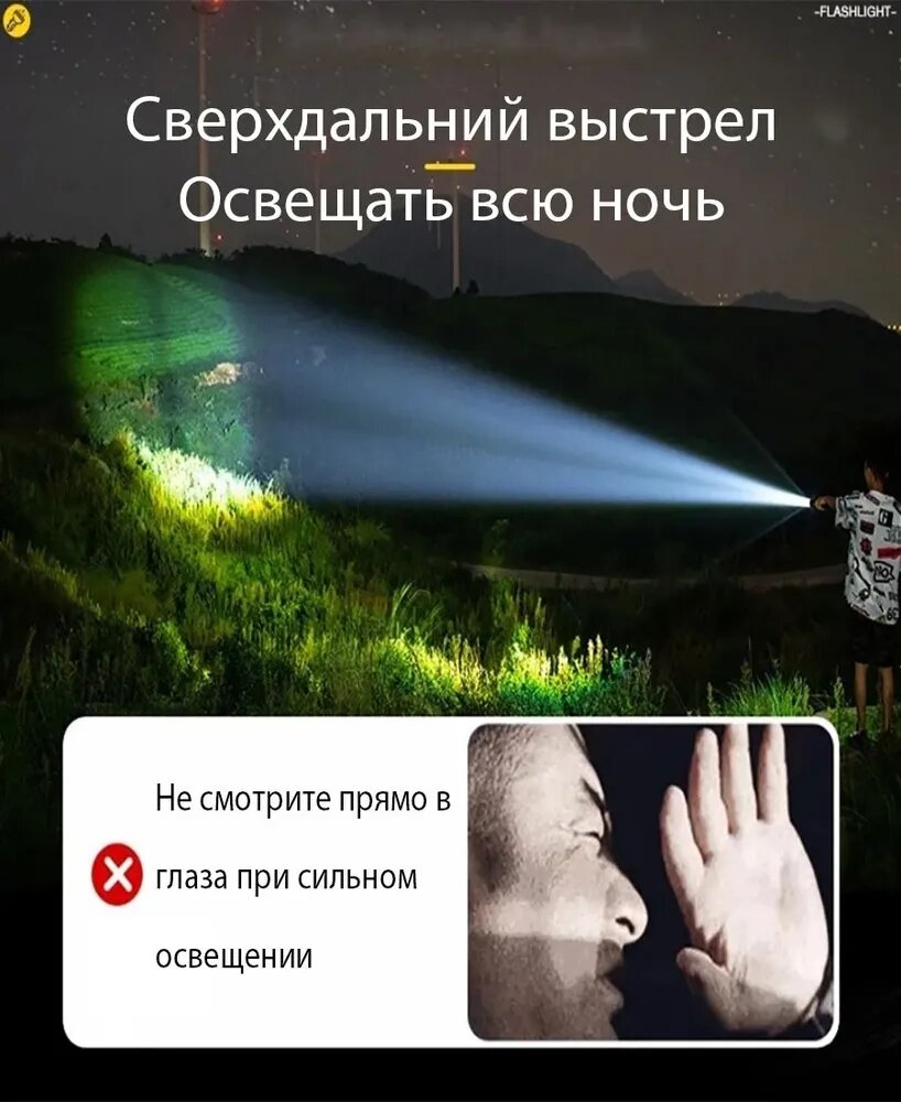 Фонарь-прожектор NightCaw аккумуляторный ручной лазерный мощный 20000 люмен IPX8 — фото 1
