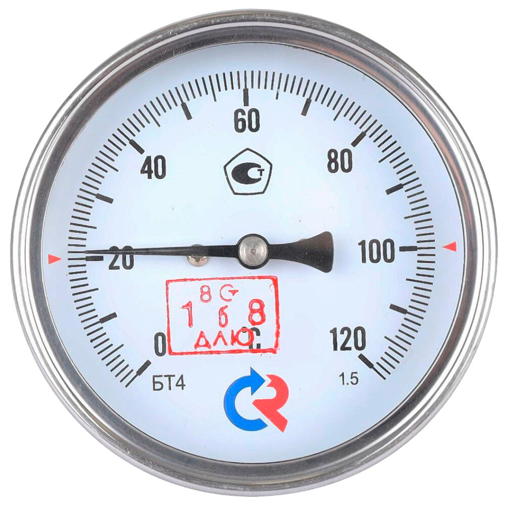 Термометр осевой Росма БТ-41.211 (-40-60°С) L=64мм G1/2 1.5 биметаллический общетехнический 80 мм, тип БТ-41.211, осевое присоединение, шкала -40-60°С, длина штока L=64 мм, резьба G1/2, класс точности 1.5, с защитной латунной погружной гильзой