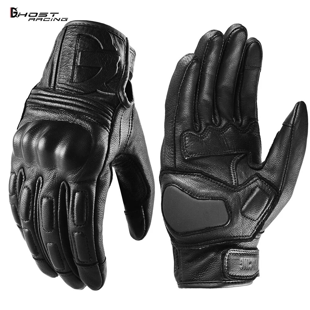 Кожаные мотоперчатки Ghost Racing GR-ST08 Black, размер L