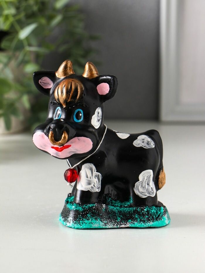 Копилка для денег Бычок , гипс, 11.5 10 6.5 см, чёрный
