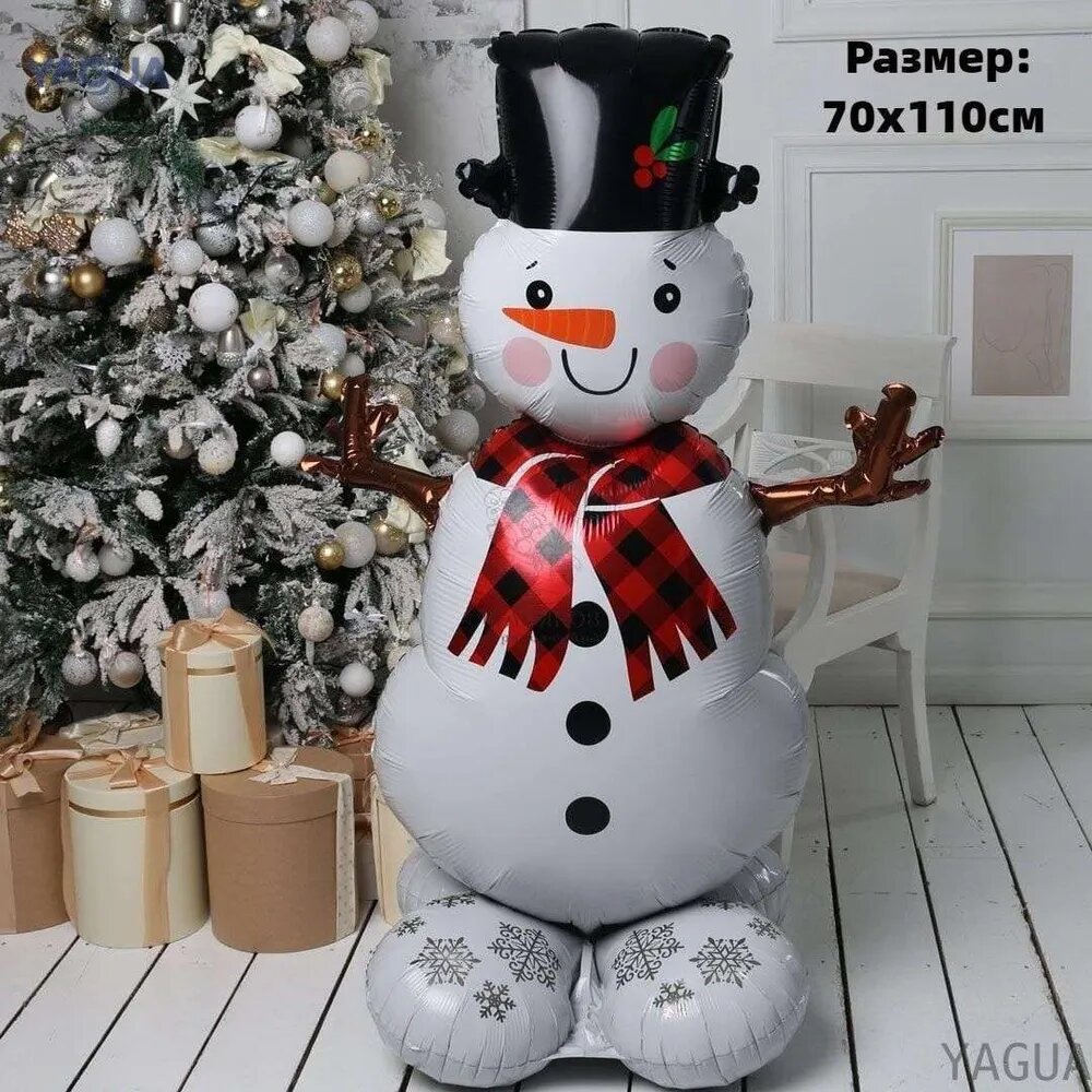 Воздушный шар 3D стоящий Снеговик, 70x110 см, Новый год 2025, рождественское украшение, 1 шт. YAGUA