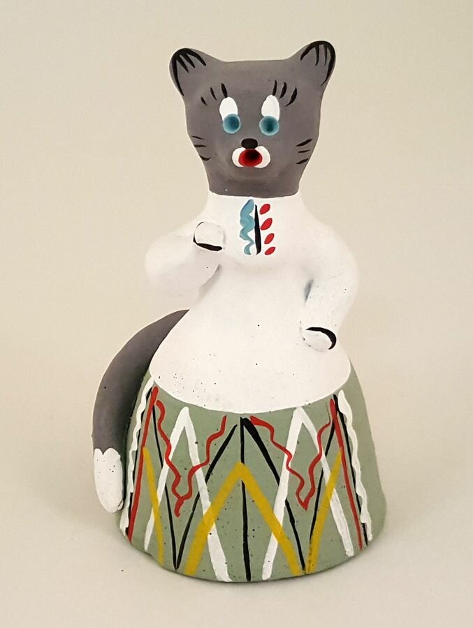 Кошечка в сарафане-1, Каргопольская глиняная игрушка, ручная авторская работа