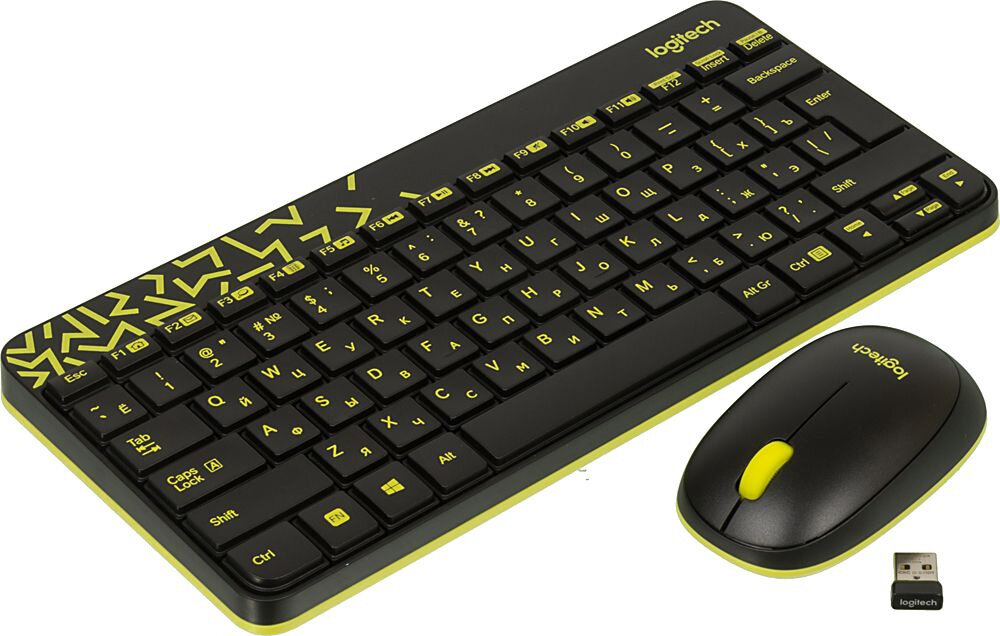 Клавиатура + мышь Logitech MK240 клав:черный/жёлтый мышь:черный/жёлтый USB беспроводная slim