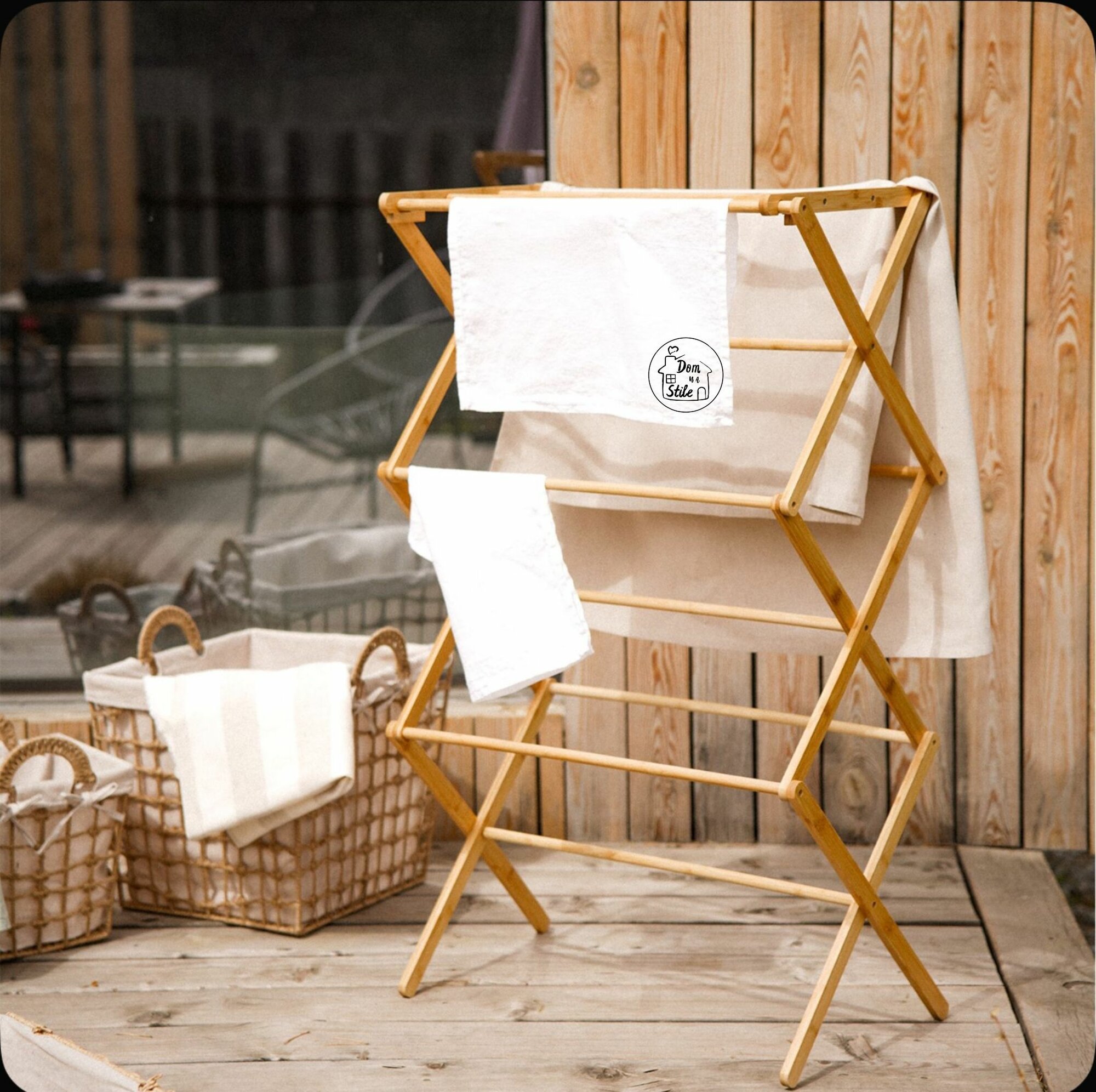 Сушилка для белья Dom na Stile, складная, бамбуковая, деревянная, 11 рядов, коричневая