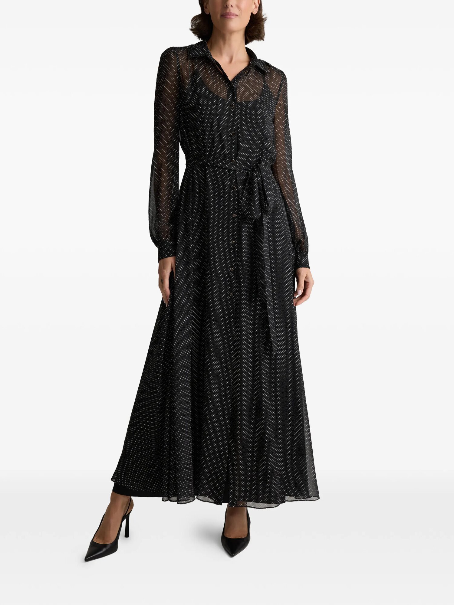 Платье St. John Dot printed silk midi dress, размер 18 — фото 1