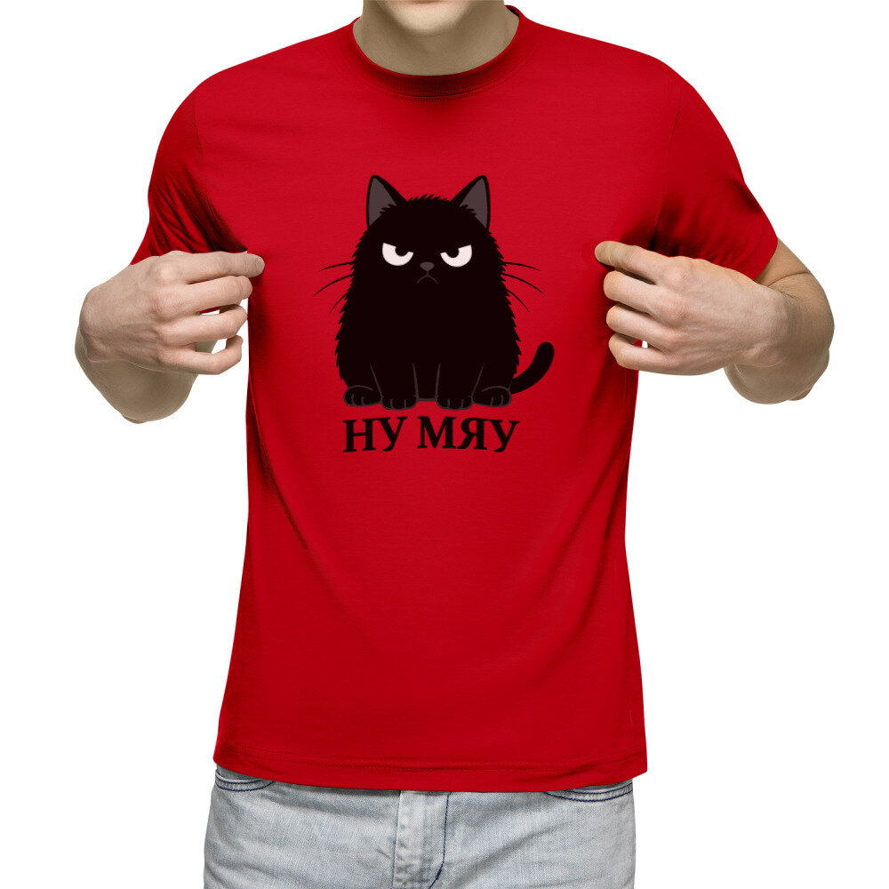 Мужская футболка «Кот, кошка, мем, прикол» (красный, XL)
