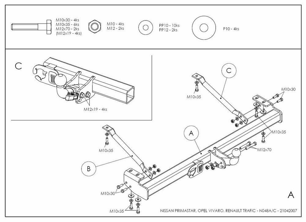 Фаркоп оцинкованный Nissan Primastar 2002-2014, Op