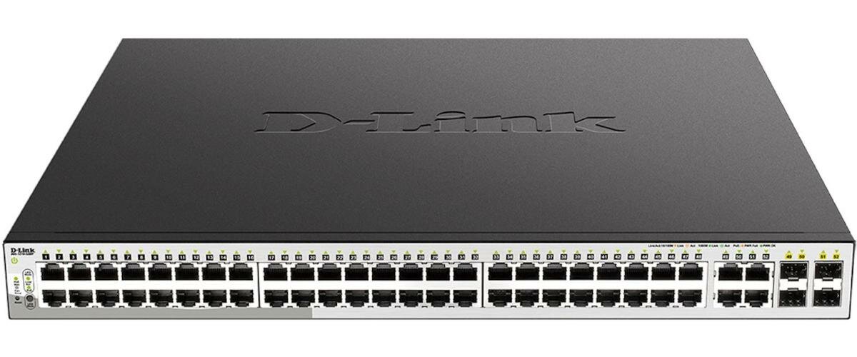 Коммутатор 52-портовый D-Link DGS-1210-52MP/F4A, Smart L2 Switch 48х1000Base-T PoE, 4хCombo 1000Base-T/SFP, PoE Budget 370W, Compact CLI, PoE