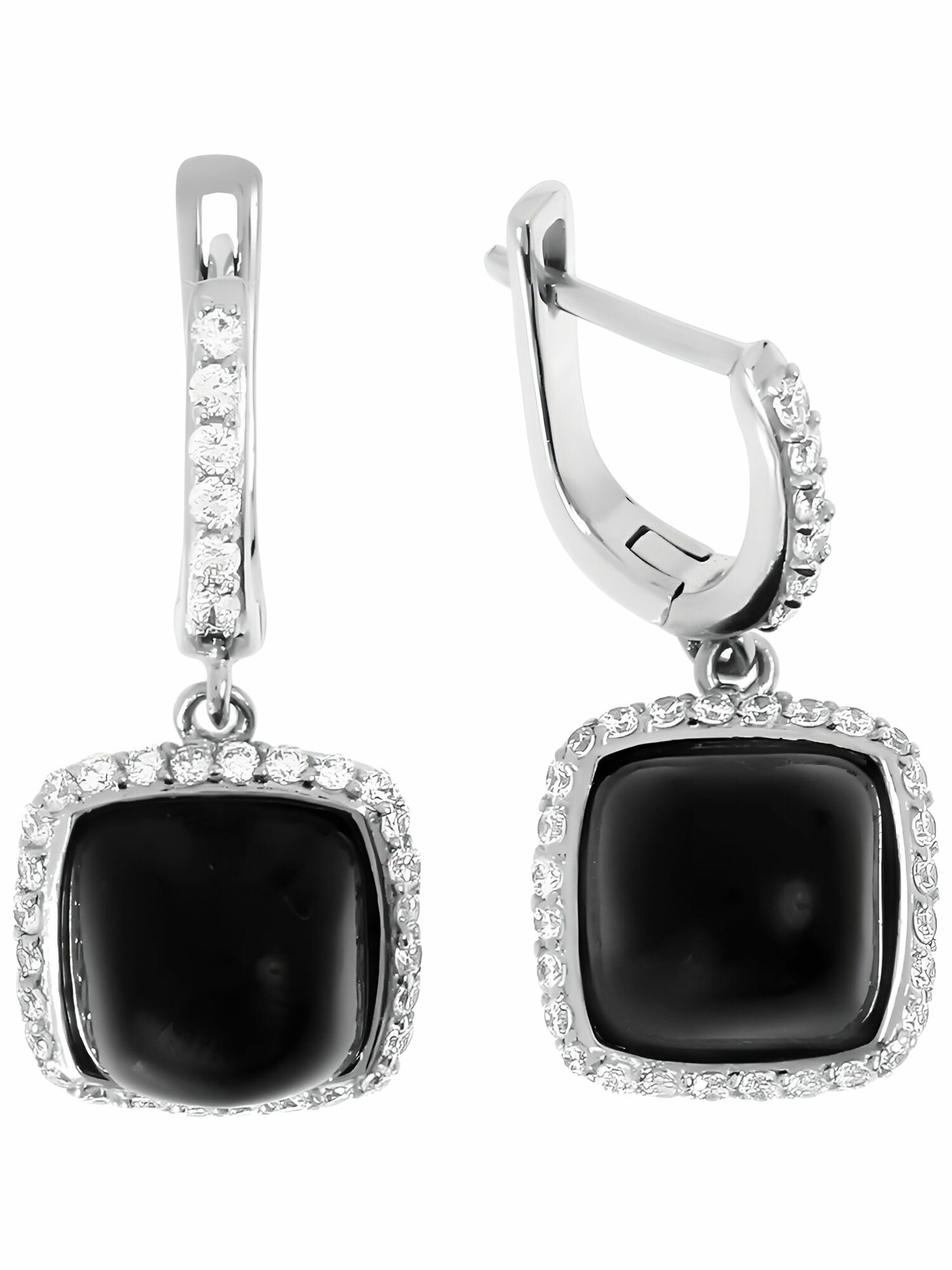 Серьги, серебро, 925 проба, родирование, фианит, оникс