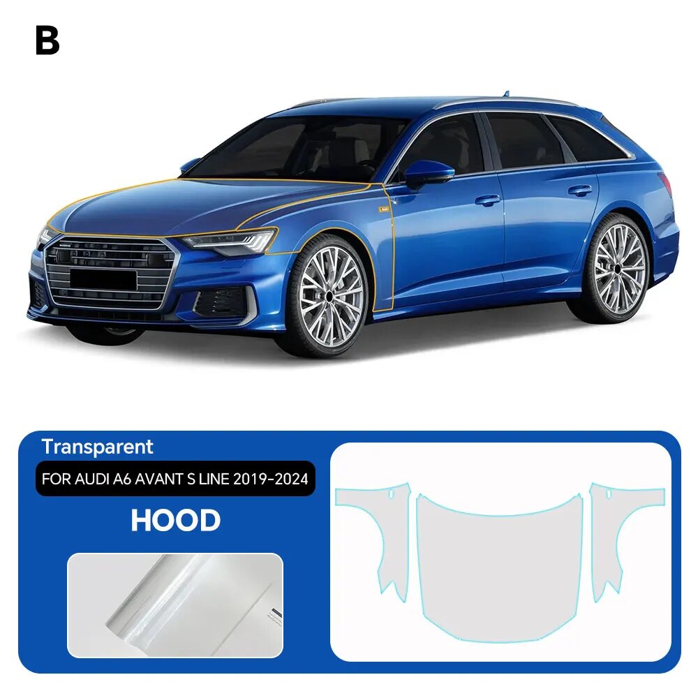 Защитная пленка на капот для Audi A6 Avant S Line 2019-2024, прозрачный