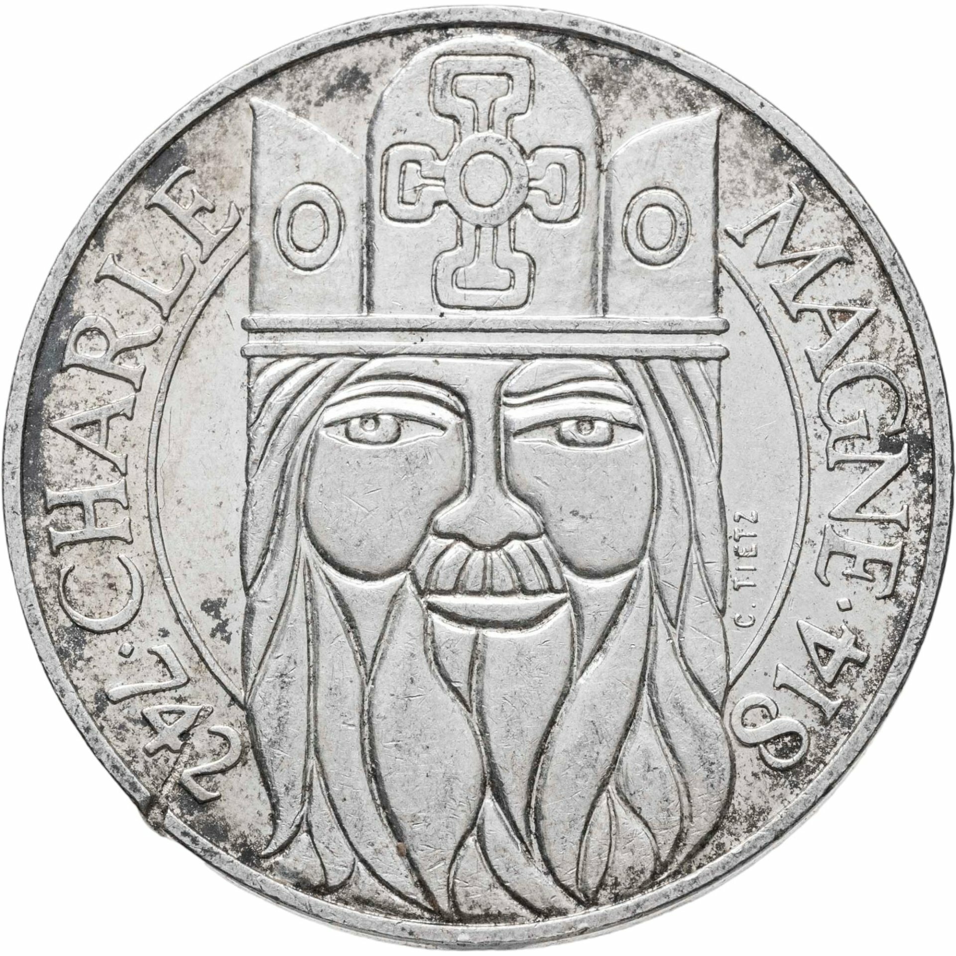 Франция 100 франков francs 1990 "Карл Великий", Серебро 900, в сохранности XF-AU