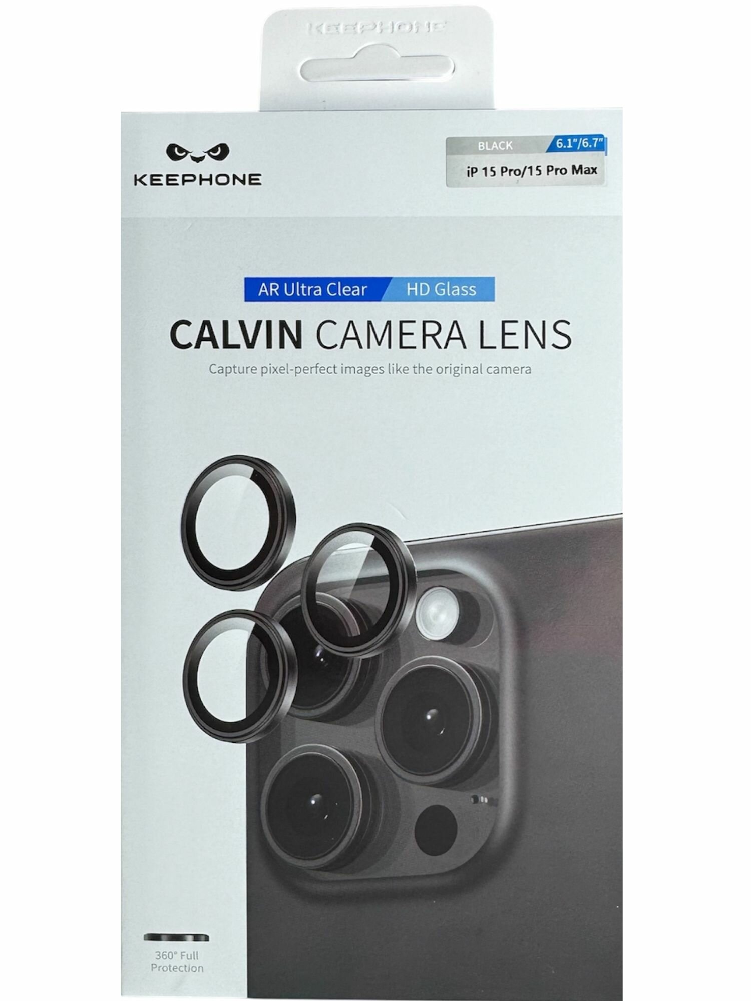 Защитные Линзы Keephone CALVIN на камеру для телефона iPhone 15 Pro / 15 Pro Max, из алюминиевого сплава, camera lens, Black (черный)