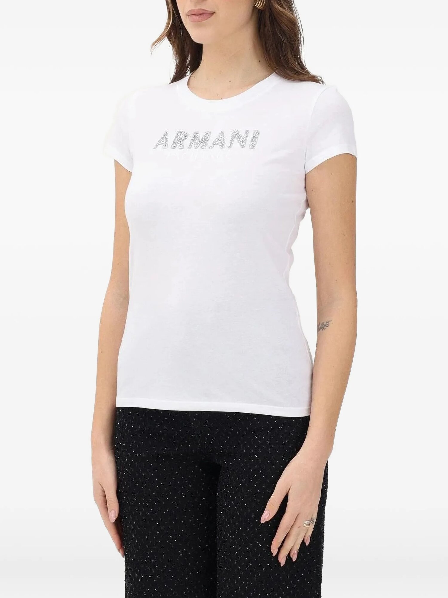 Футболка Armani Exchange Glitter-logo T-shirt, размер 44, бежевый/белый — фото 1