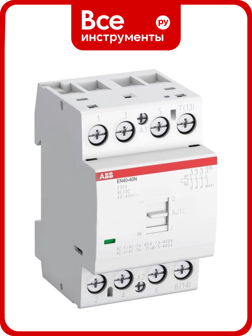 Модульный контактор ABB EN40-40N-06 с ручным управлением катушка 230В AC/DC 1SAE342111R0640 для DIN‑рейки, нереверсивный