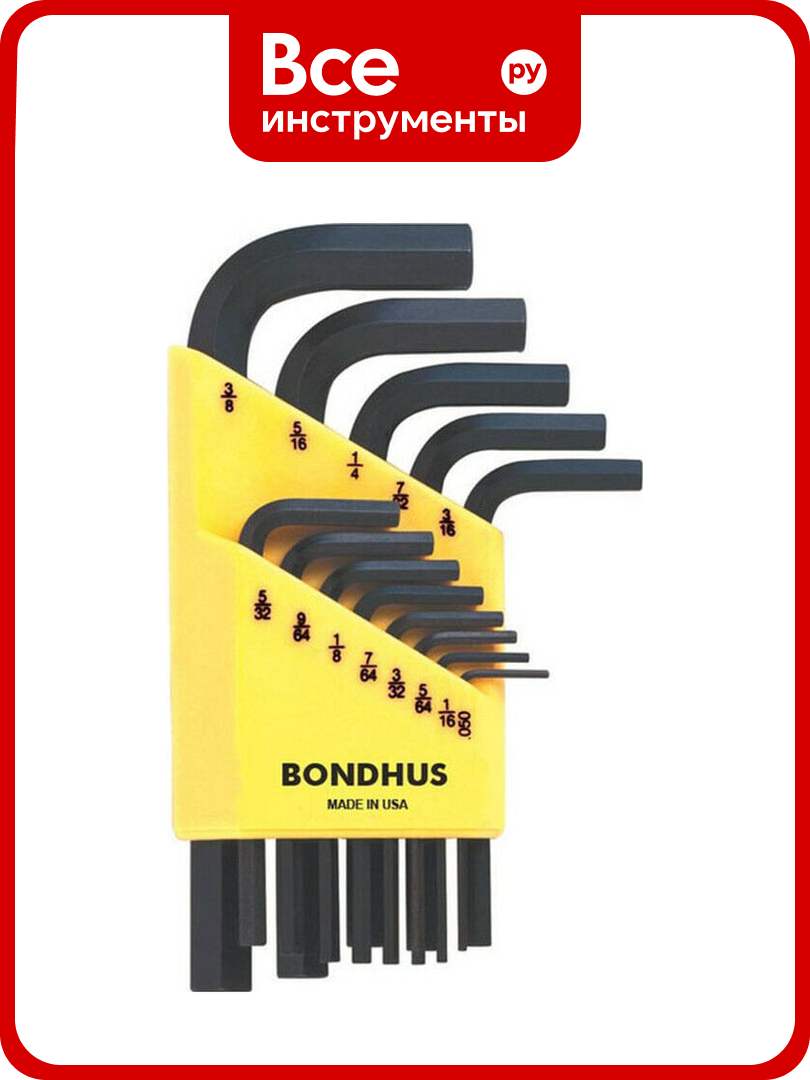 Набор из 13 дюймовых черных ключей BONDHUS S .050-3/8" 12237, пластиковый, внутренним шестигранником