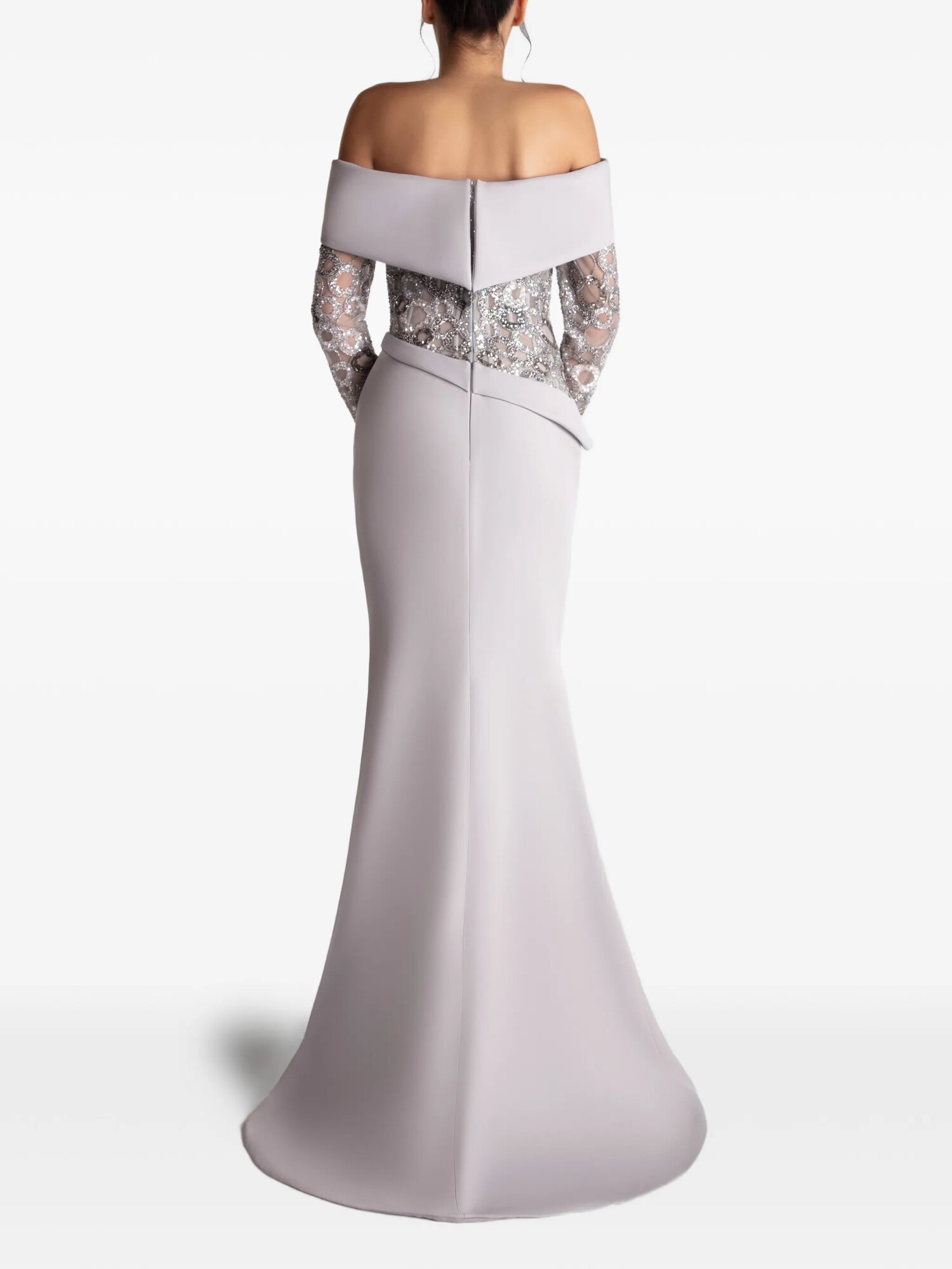 Платье Gattinolli by Marwan Off-shoulder embroidered gown, размер 44, серый — фото 1