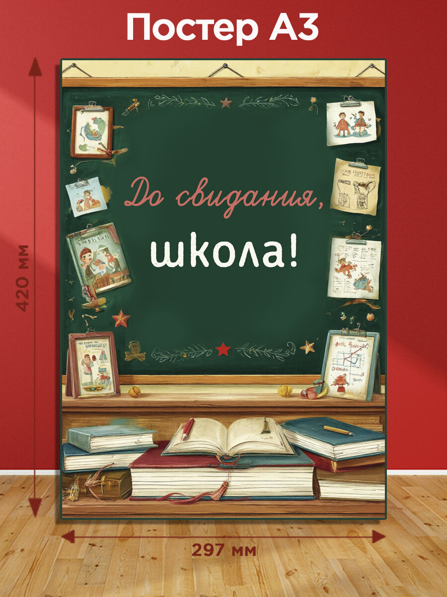 Постер А3 для интерьера До свидания, школа Зеленая доска