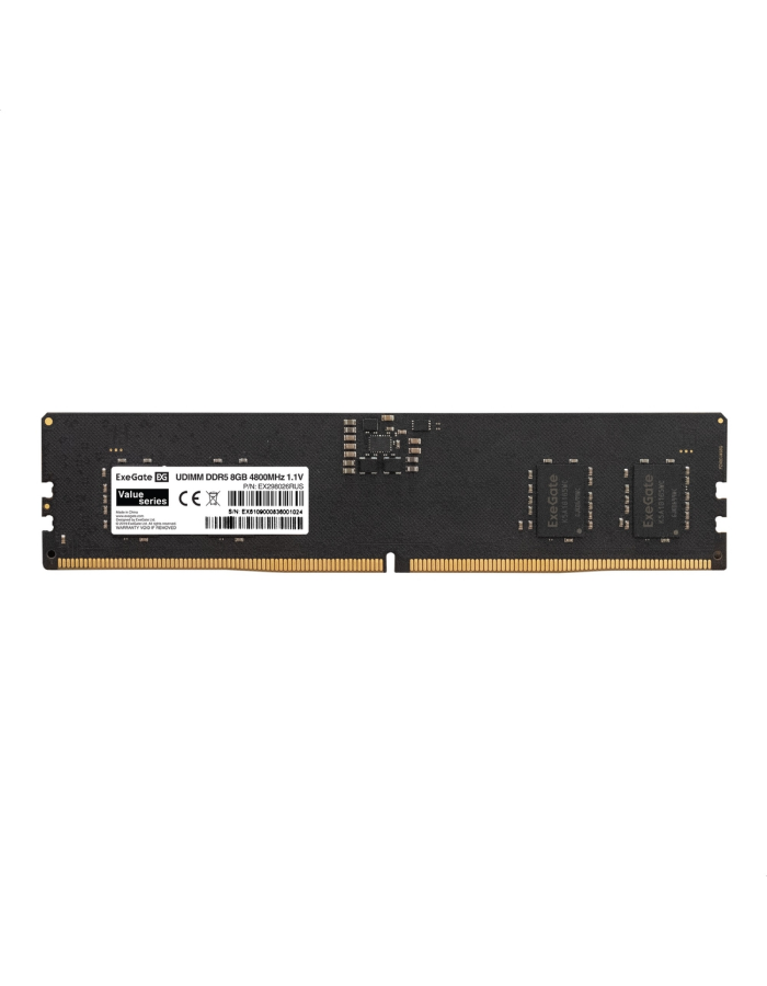 Оперативная память Exegate EX298026RUS 8ГБ, DDR5, UDIMM, 4800 МГц, CL40