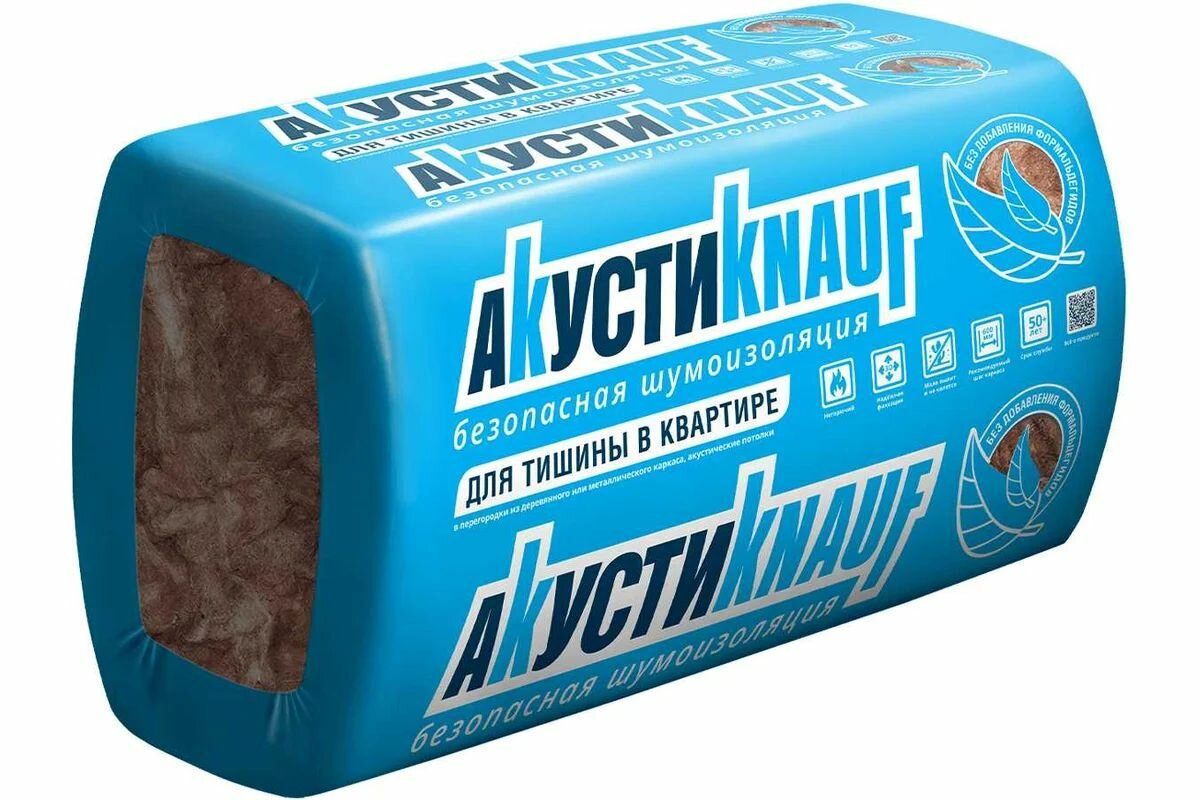 Звукоизоляция Knauf акустикнауф 100x610x1230 мм (16 плит, 12 кв. м), 4 пачки