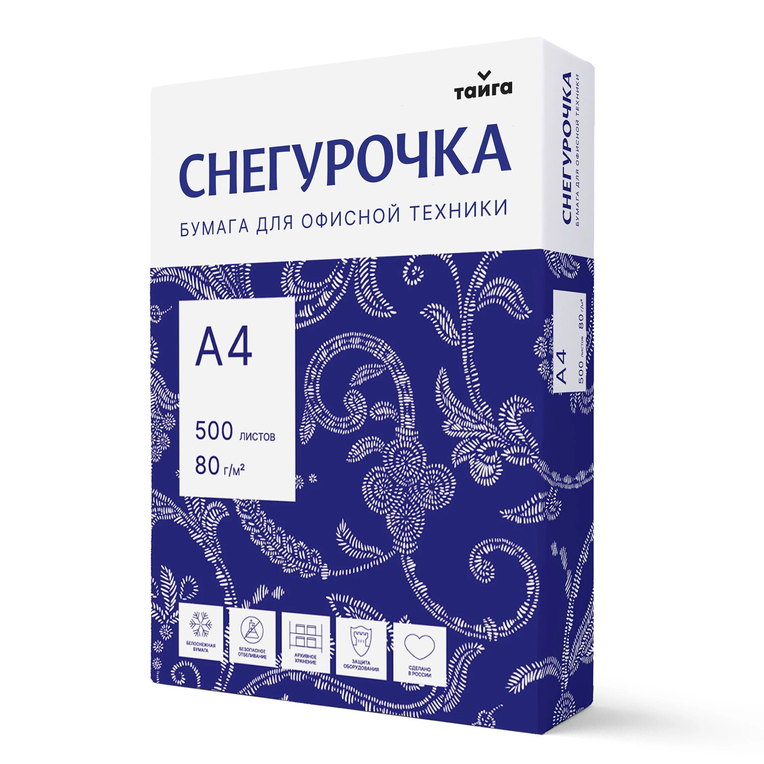 Комплектация 1 шт. Бумага офисная А4, 80 г/м2, 500 л, марка С, снегурочка, Россия, 146% (CIE)