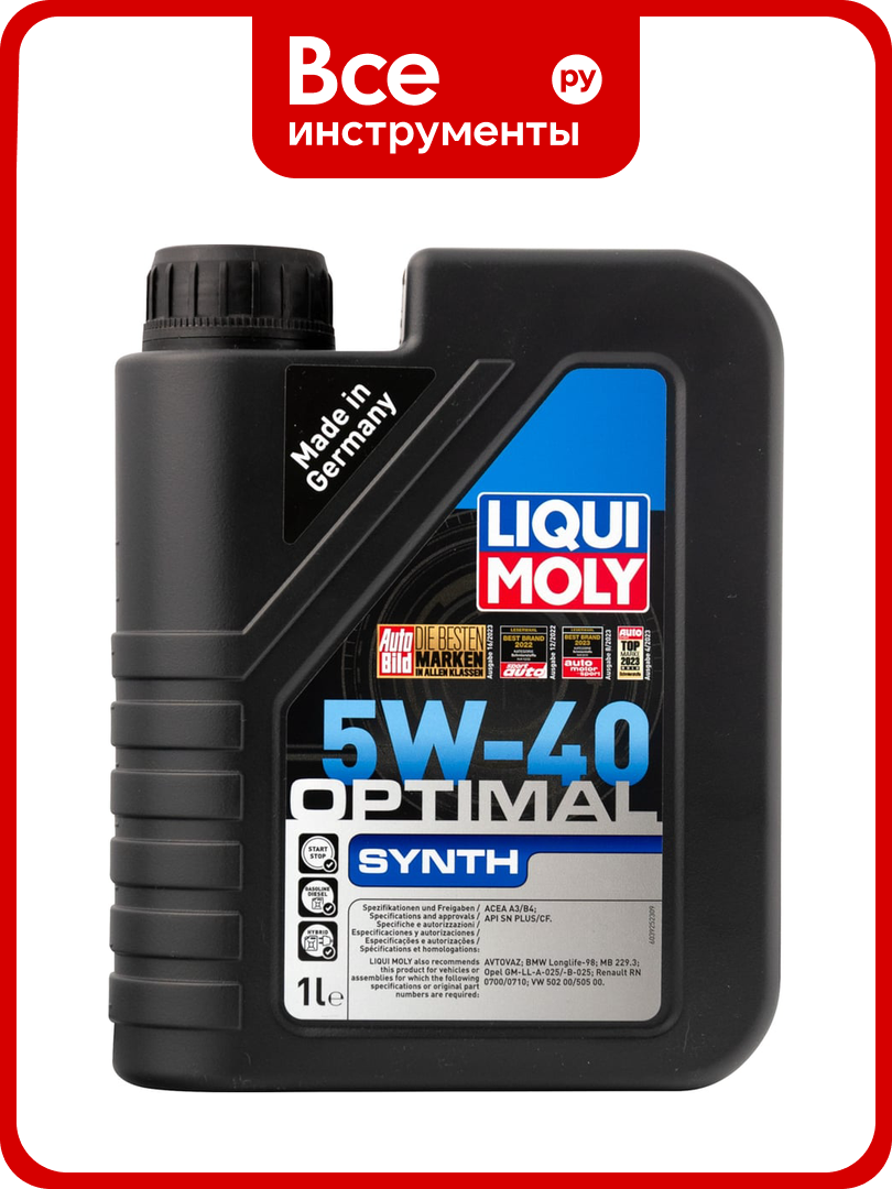 НС-синтетическое моторное масло LIQUI MOLY Optimal Synth 5W-40 1л 3925 для дизельных авто, API SN, одобрено