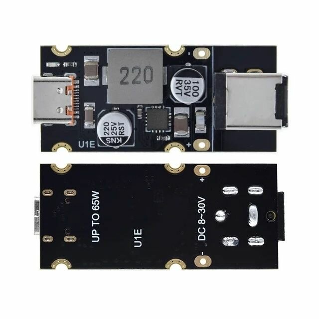 Модуль, понижающий преобразователь DC 5.5*2.5 на type-c U вх. 8-30V / U вых. 3.3-21V 65W