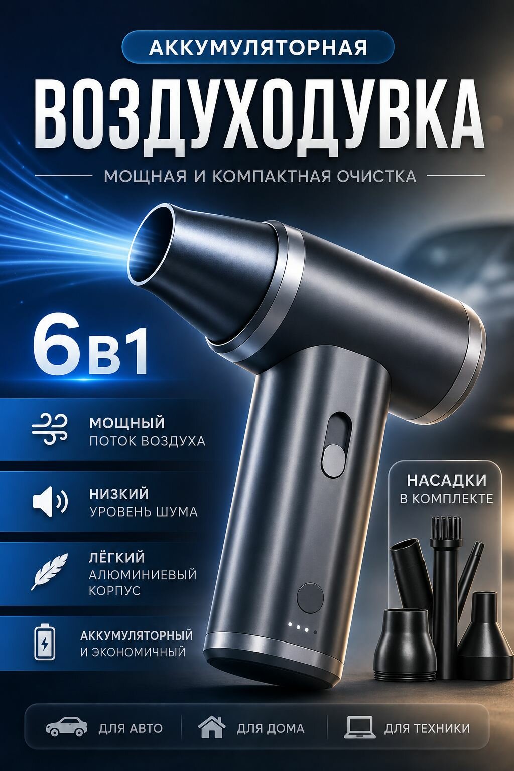 Мини аккумуляторная воздуходувка портативная для пк
