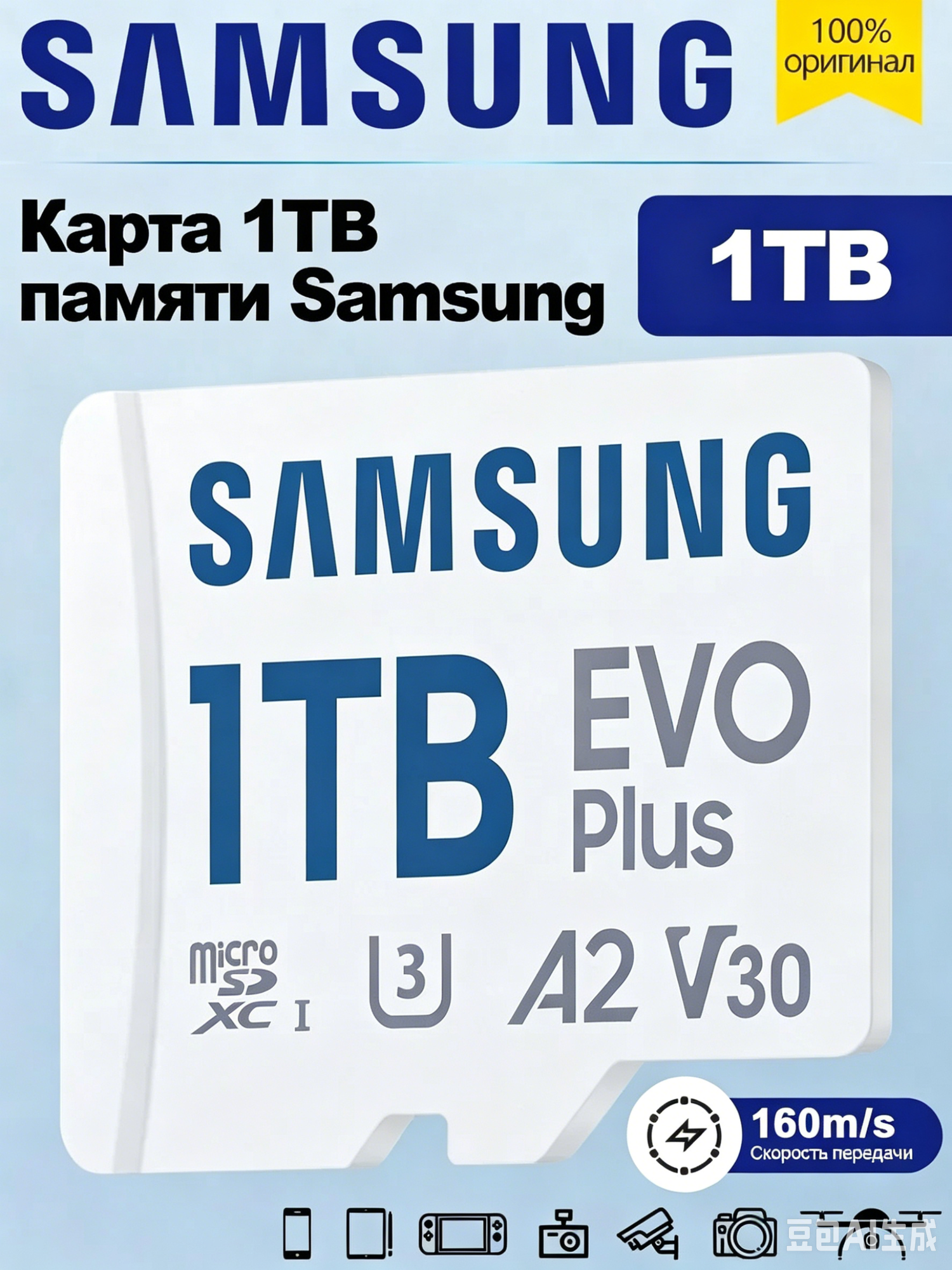Карта памяти microSDXC EVO Plus 1 ТБ высокой емкости для гаджетов