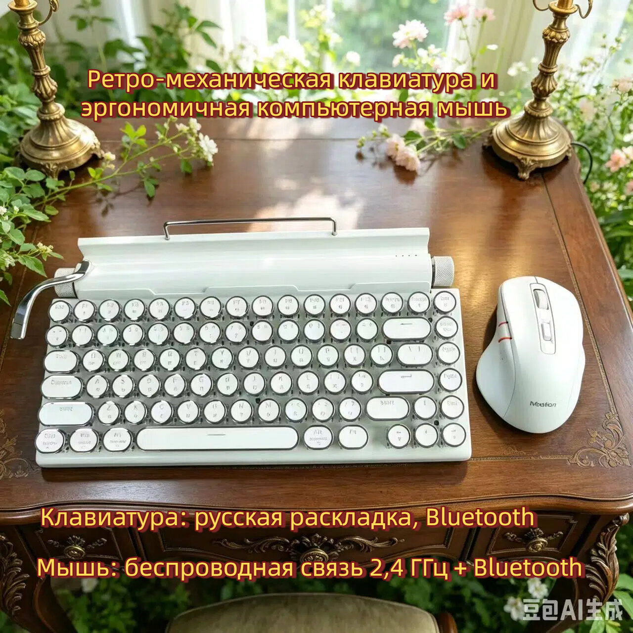 Механическая клавиатура в стиле ретро с 83 клавишами + эргономичная мышь в комплекте, русская раскладка