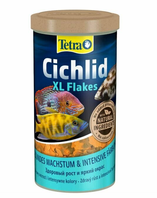 Tetra Cichlid Flakes XL 1 л (хлопья крупные) для всех видов цихлид, прудовых и аквариумных рыб