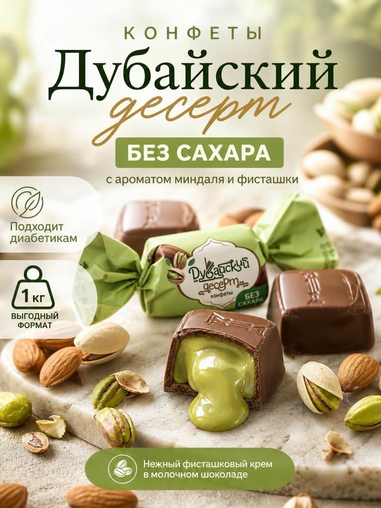 Конфеты шоколадные без сахара "Дубайский десерт" на мальтите, низкокалорийные сладости, 1 кг