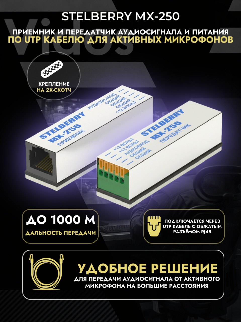 Комплект приёмника и передатчика STELBERRY MX-250, для видеонаблюдения и аудиозаписей
