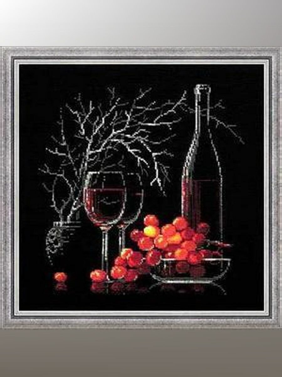 Hабор для вышивания Amishop Фрукты из чёрной ткани, светящиеся в темноте , 142x142 ст, 30x30 см, 13 цветов, 14CT Aida