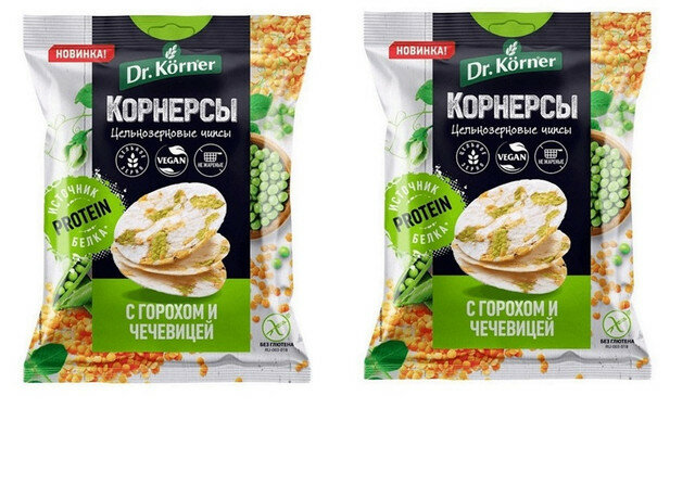 Dr. Korner Чипсы Кукурузно-рисовые с горошком и чечевица ,50г,2 шт
